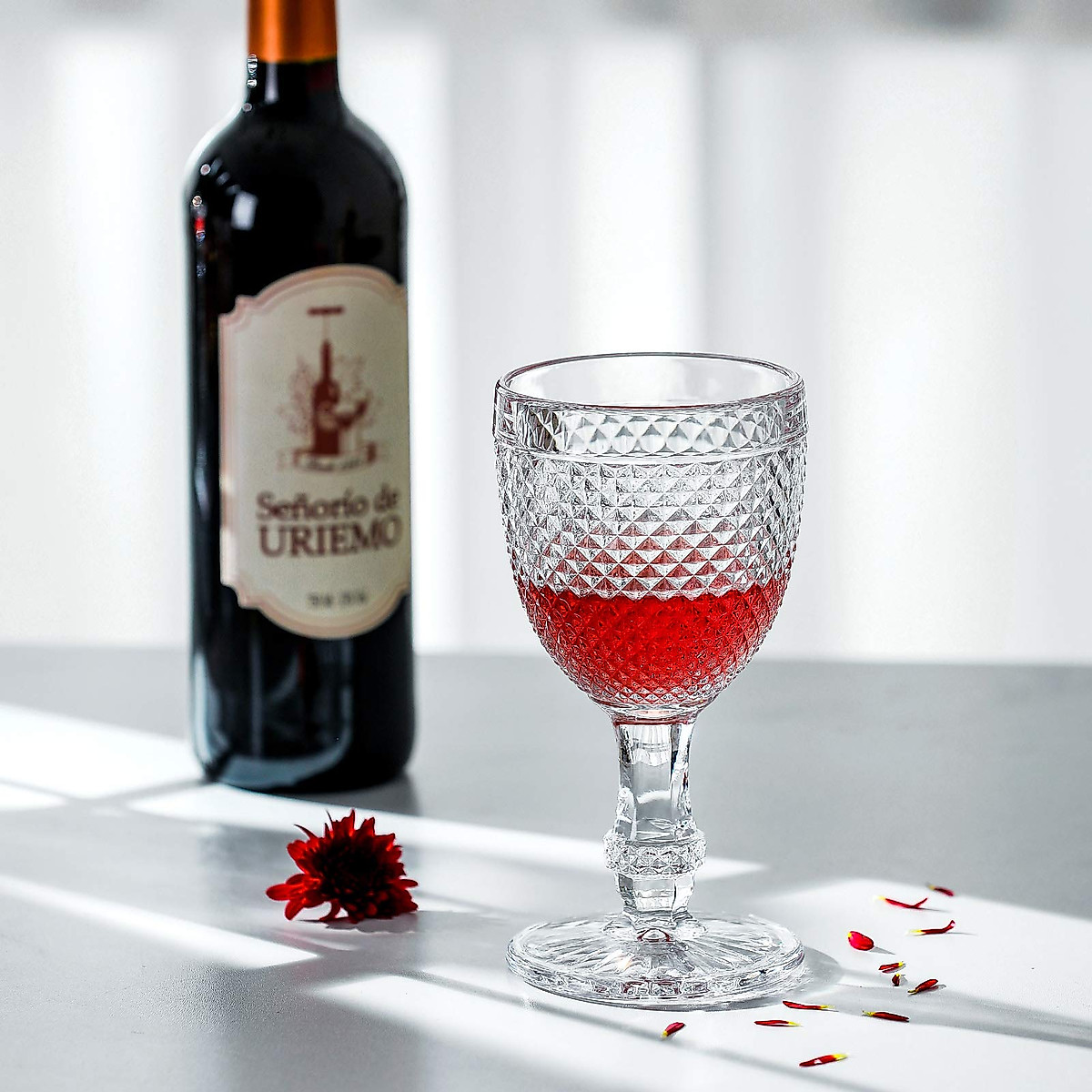 Chroma Beverage Goblet Glasses 10.6 oz. set of 6 Clear Vintage Embossed Glassware for Refreshments Iced-tea Soda Juice Water Perfect for Dinner Parties Bars Restaurants