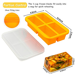 Bangp 1-Cup Silicone Freezing Tray with Lid,2 Pack,Easy-Release Silicone 1 Cup Freezer Tray,Freezer Containers,Freeze and Store Soup,Broth,Sauce,Leftovers - Makes 8 Perfect 1 Cup Portions