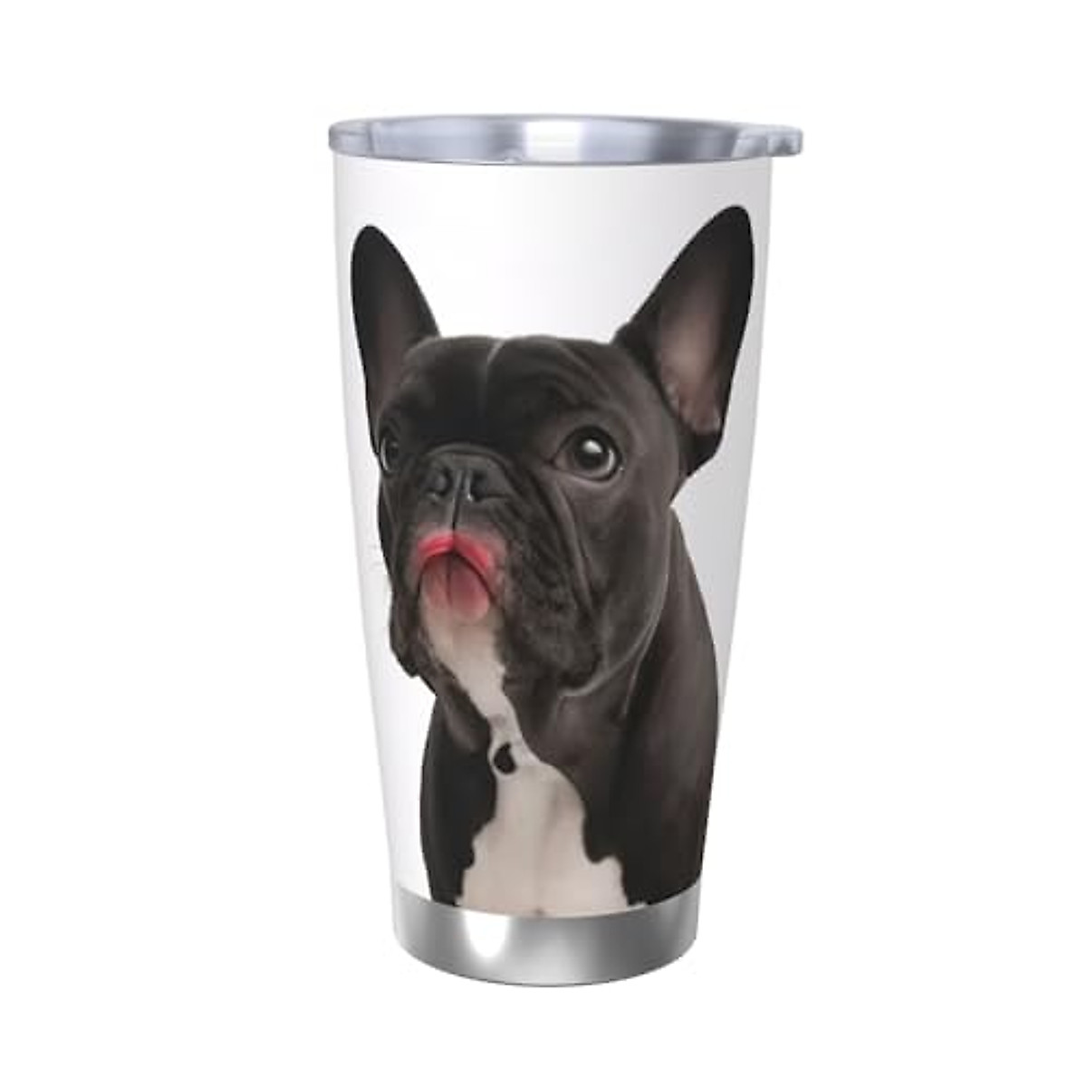 NHJKLWQSZ French Bulldog 20oz Stainless Steel Tumbler With Lid And Straw, Double Wall Vacuum Insulated Coffee Mug Travel Cups Leak-Proof Lid For Hot And Cold Drinks, Metal Straws And Brush