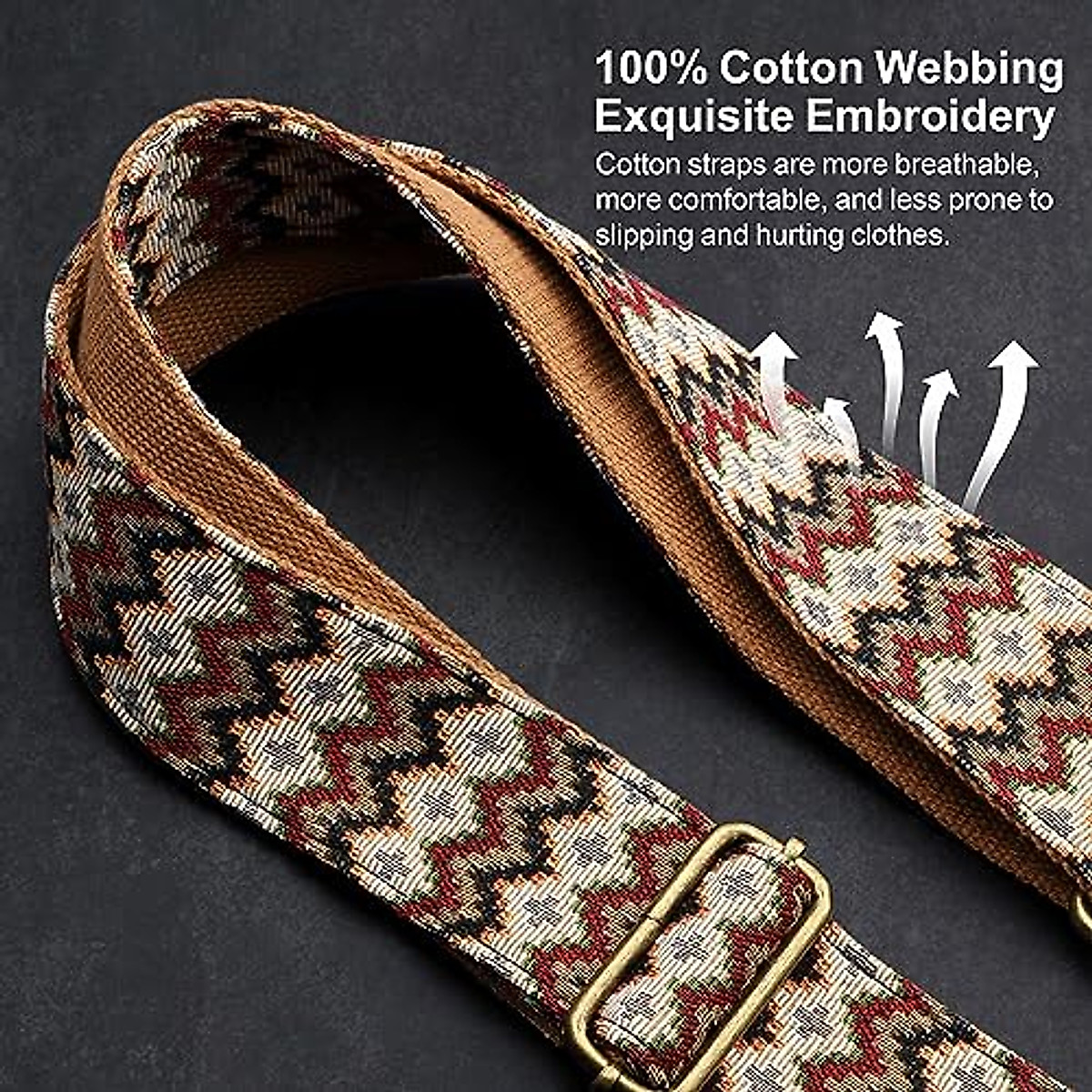 Nefelibata Purse Strap-2"Crazy Horse Leather Wide Shoulder Strap Adjustable Replacement,Retro Jacquard Embroidery Multi-pattern Crossbody Bag Straps for Handbag,Crossbody Bags,、(Ethnic style red)