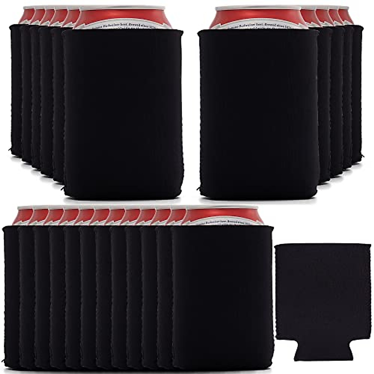 LUCKIPLUS Black Beer Can Coolers Neoprene Can Sleeves Collapsible Insulated Coolers Bulk 12 Packs, 25 Packs (50, Black)