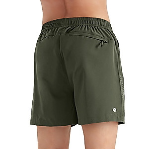 HIFEOS Mens Athletic Shorts -Running, Tennis Gym Workout Shorts for Men 5"/7"/9"- Comfort, Lightweight, 3 Zippered Pockets Army Green
