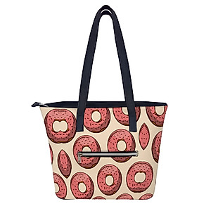 Donuts Bakery Design Women's Tote Bag PU Leather Shoulder Bag Handbags Purse For Work Shopping Travel