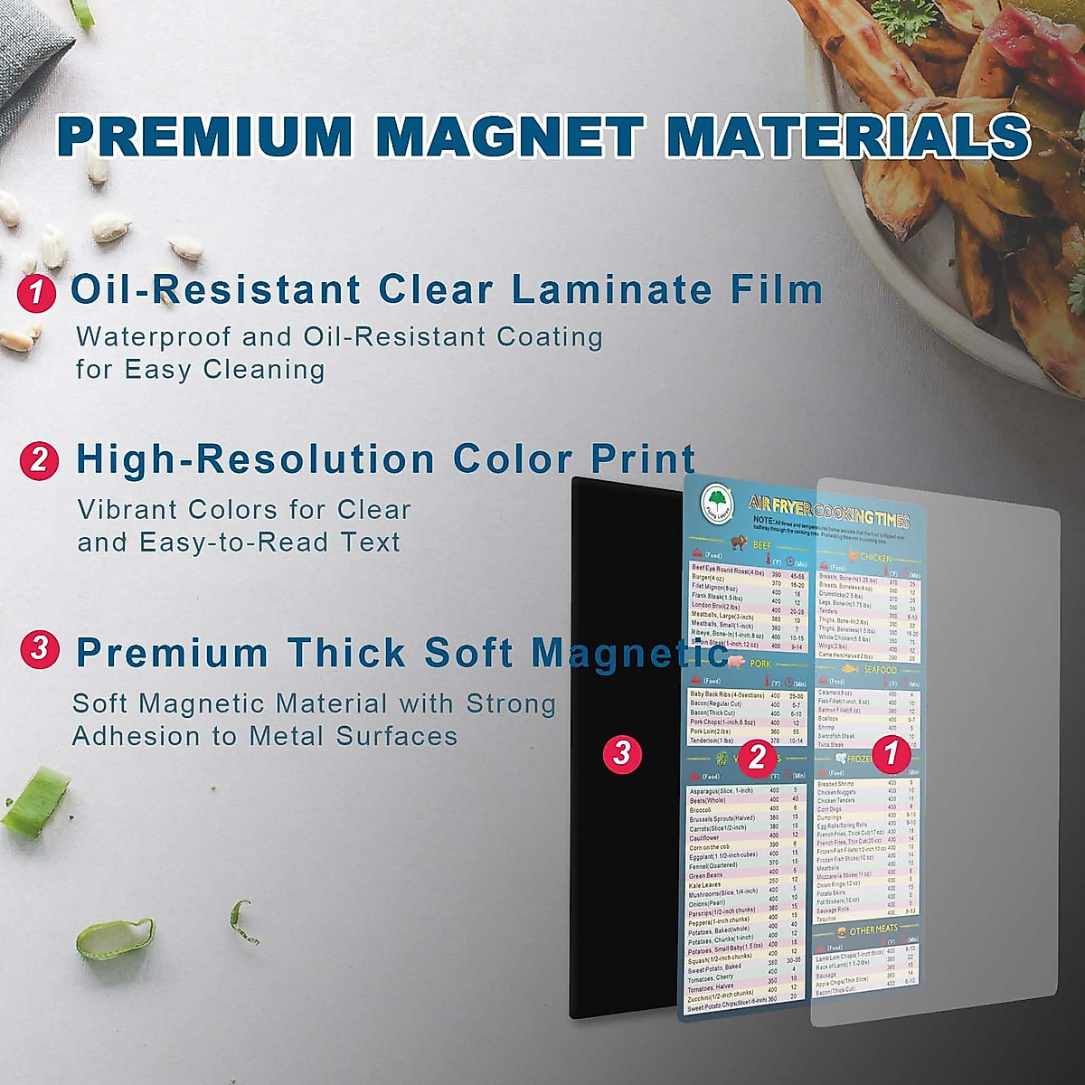 Air Fryer Magnetic Cheat Sheet Set, Airfryer Accessory Magnet Cooking Times, Air Fryer Accessories Cookbook Quick Reference Guide for Cooking and Frying, FlyingLeaves