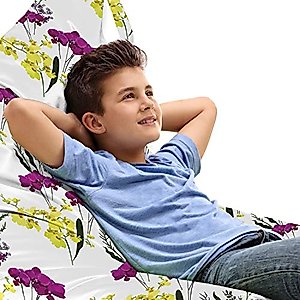Ambesonne Flowers Lounger Chair Bag, Floral Theme Natural Motif Yellow and Purple Orchids Image on Plain Background, High Capacity Storage with Handle Container, Lounger Size, Multicolor