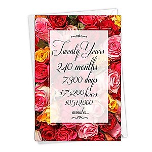 NobleWorks - 20th Anniversary Card with Envelope - 20 Years of Love, Marriage Milestone Card for Wife, Husband, Couples - Year Time Count 20 C9088MAG