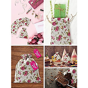 Mandala Crafts Rose Burlap Drawstring Bags - Floral Gift Bags – Flower Linen Burlap Bags with Drawstring Small Pouches for Wedding Party Favor Jewelry 30 Bags 6X8 Inches