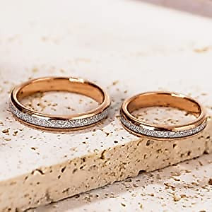 Fivavo 4mm Womens Rose Gold Rings Silver Imitated Meteorite Inlay Tungsten Wedding Band Ring Size 9