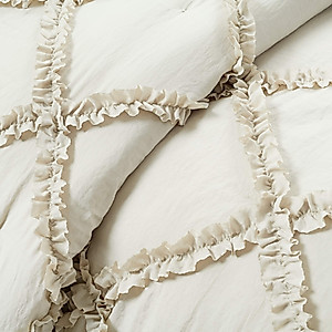 Lush Decor, King, Neutral Ruffle Diamond 3 Piece Comforter Set