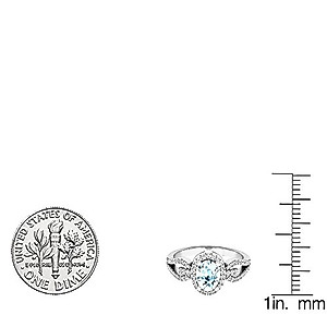 Dazzlingrock Collection Sterling Silver 7X5 MM Oval Aquamarine & Round White Diamond Bridal Halo Engagement Ring, Size 9