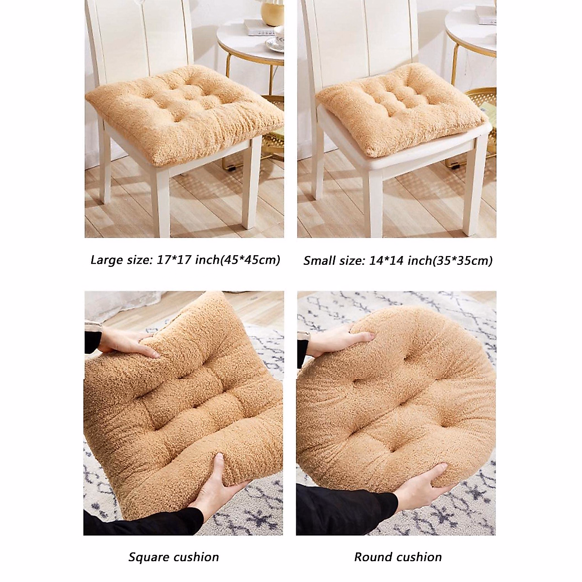 IXITON Thickened Plush seat Cushion,Lamb Fleece pad Warm Pillow Chair Stool heightened for Yoga Office Home Cafe Chair Meditation (17 * 17 inch(45 * 45cm), Round Off-White)