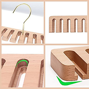 Belt Hanger for Closet, Wooden Belt Organizer for Closet, 2 in 1 Belt Rack for 14 Belts with Swivel Hook Wall Mount, Tie and Belt Holder for Closet, Door, Wall, Belt Storage, Tie Rack, Tie Hanger