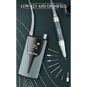 Gelpal Rechargeable Nail Drill - Brushless Motor - Electric Nail Drill for Acrylic Nails Professional,35000RPM Electric Nail File,Cordless Nail Drill for Home Salon, Low Noise, Low Heat, Blue Grey