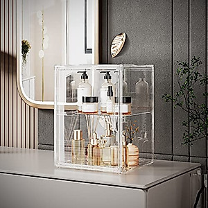 starogegc 2Pack Makeup Organizer Storage, Large Capactiy Acrylic Bathroom Organizer, Clear Cosmetics Organizer Bins with Division Board for Vanity, Skincare, Countertop Storage and Display Case