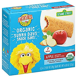 Earth's Best Organic Kids Snacks, Sesame Street Toddler Snacks, Organic Sunny Days Snack Bars for Toddlers 2 Years and Older, Apple with Other Natural Flavors, 7 Bars