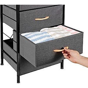 Oteymart Storage Drawers with 4 Drawers, Fabric Tower Organizer Unit for Bedroom,Living Room, Nurseries,Closet, Clothes, Steel Frame,Wood Top, Easy Pull Wood Handles Bins, Dark Gray