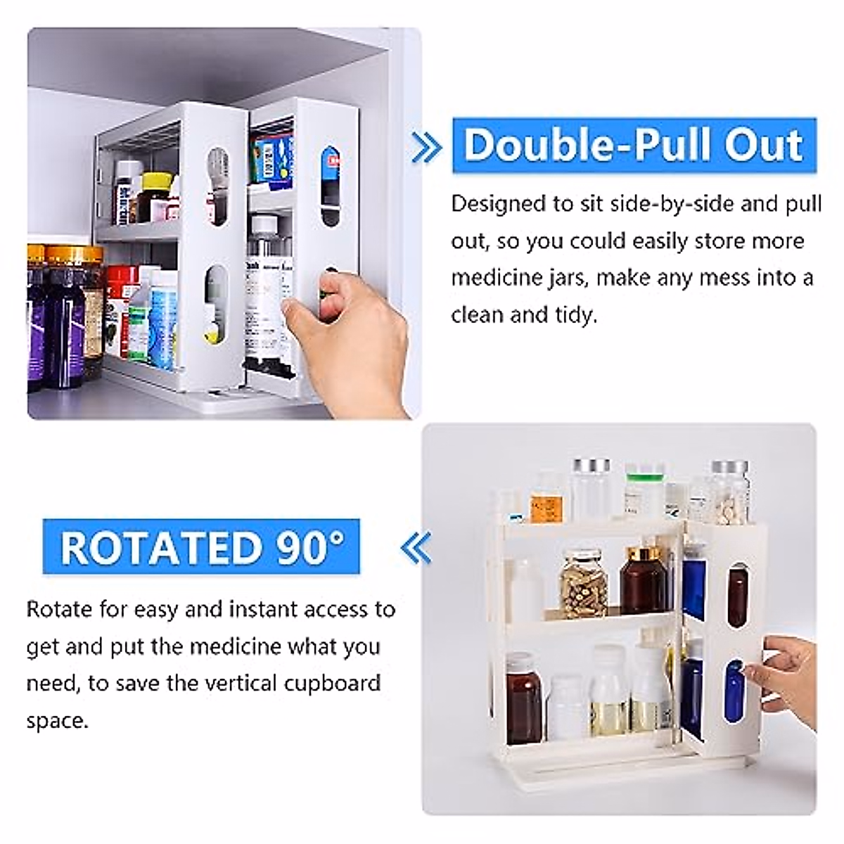 Dutiplus Medicine Organizer 2 Three-Decker Shelves Cabinet Storage Rack Organizer for Holding Vitamins, Supplements Cosmetics 10.82”H x 5.82”W x 10.43”D (Creamy White)