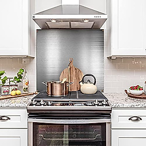 Reversible Stainless Steel Backsplash Behind Stove Metal BackSplash Panel Stainless Steel Cooking Backsplash Wall Panel for Kitchen Cooking Panel Pre Drilled Holes Matching Screws (32 x 30 Inch)