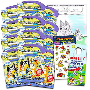 Disney Bluey Imagine Ink Coloring Book Set for Kids - 12 Pack No-Mess Magic Ink Bluey Coloring Books with Barn Bots Stickers and Door Hanger (Bluey Party Supplies Party Favors Bundle)