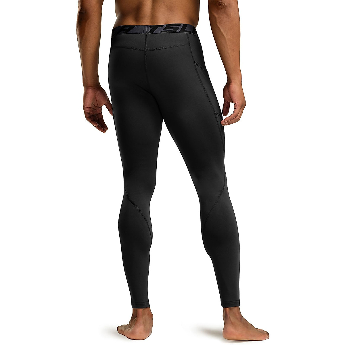 TSLA Men's Thermal Compression Pants, Athletic Sports Leggings & Running Tights, Wintergear Base Layer Bottoms, Pocket Black, Large