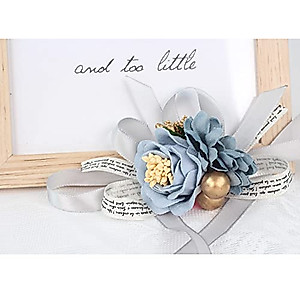 WANLIAN Bridesmaid Wrist Corsage Rose Wedding Flowers Hand Flower Homecoming Wristlet Band Bracelet for Wedding Party Prom Set of 2 (blue)