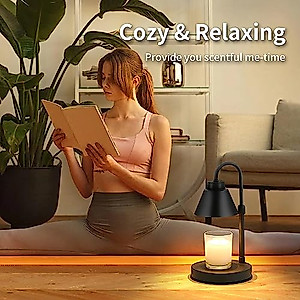 ORDROLL Dimmable Candle Warmer Lamp - Candle Wax Warmer Lamp with 2 Bulbs,Height Adjustable Candle Melting Light for Bedroom and Living Room Decor,Candle Lamps for Small Large Size Jar Candles,Black