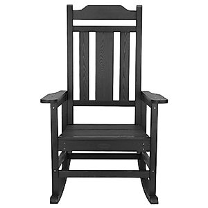 hOmeHua Rocking Chair, All-Weather Oversized Outdoor Indoor Chair, Patio Fade-Resistant Porch Rocker Chair, Durable Smooth Rocking, Comfortable Easy to Assemble, Low Maintain (Black)