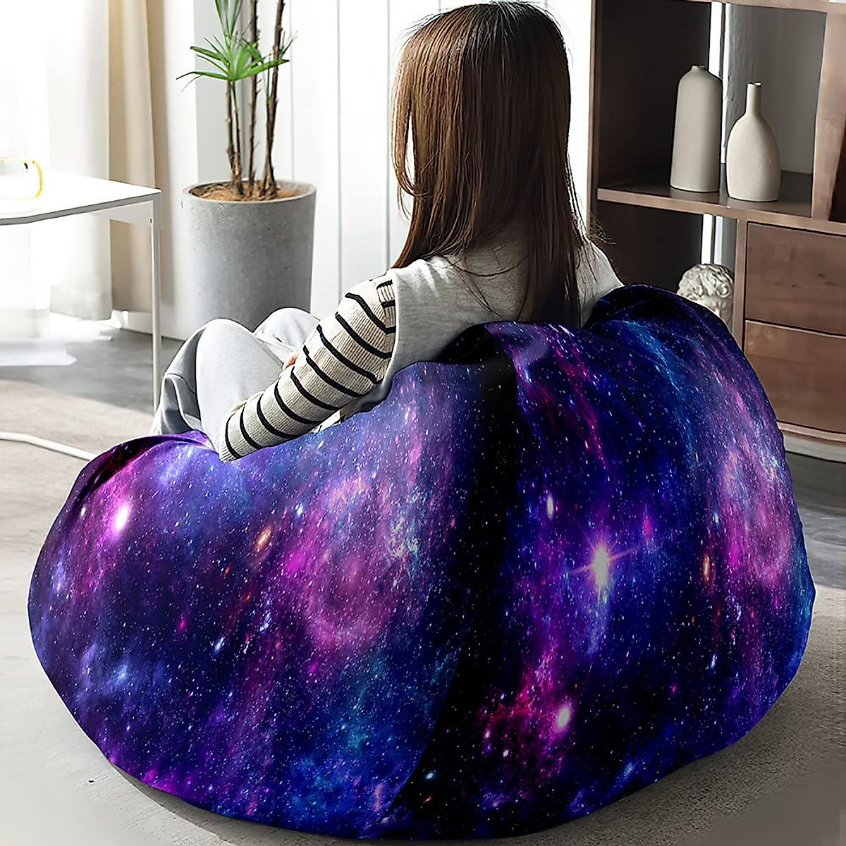 Lukery Bean Bag Chair for Adults (No Filler), Starry Sky Bean Bag Cover, Stuffed Animal Storage Bean Bag Chairs for Kids, Comfy Bean Bags Washable Beanbag Lazy Sofa (XL/39.4x47.2'',Purple Galaxy)