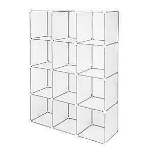 Guangshuohui 12-Cube Book Shelf,Cube Storage Shelves Closet Organizer Shelf Cubes Organizer Bookcase(42.1 x 14.2 x 55.9) / (107 x 36 x 142) cm (L x W x H) (White)
