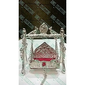 PLANET 007 Laddu Gopal KANHAYA JHULA in Silver Metal for Thakur Ji Home Mandir Janamashtami