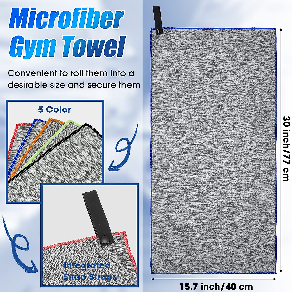 Chumia 15 Pcs Microfiber Gym Towel Bulk Quick Dry Absorbent Fiber Workout Towels 30 x 15.7 Inch Fast Drying Towel for Men Women Sweat Fitness Yoga Travel Sports Towels