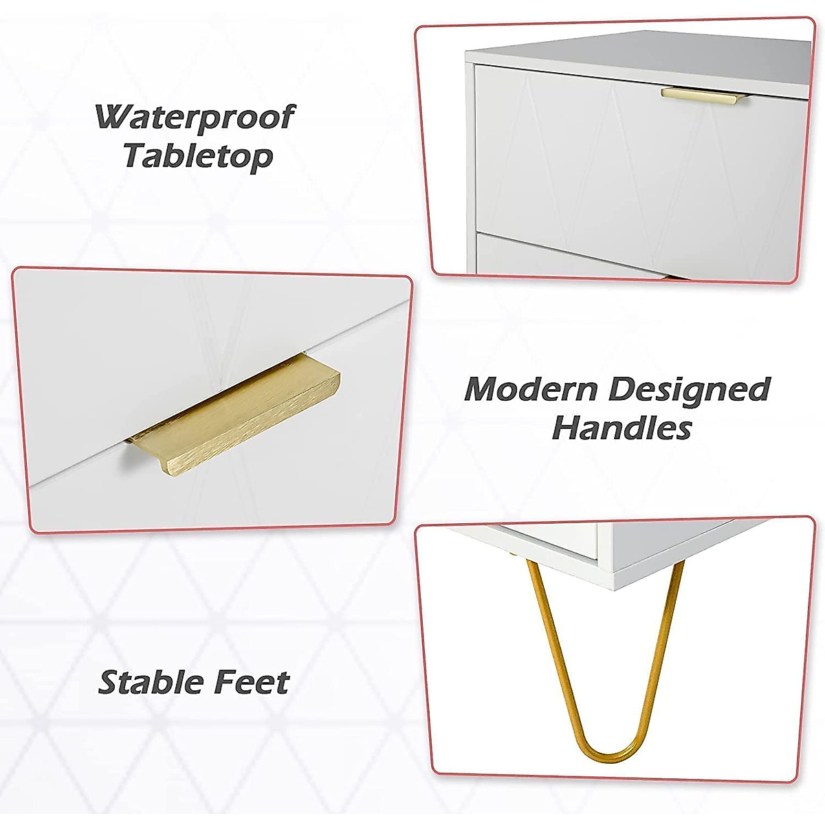 UEV White 4 Drawer Dresser for Bedroom, Tall Bedroom Dresser with Large Drawer & Golden Handles, Wooden Modern Storage Cabinet Chest of Drawer for Bedroom,Closet,Hallway (White)