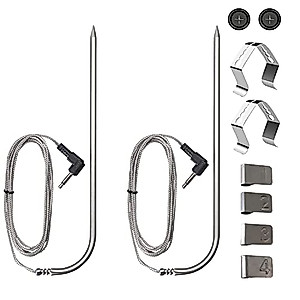 2 Pack Replacement Meat Probe for Masterbuilt Gravity Series 560/800/1050 XL Digital Charcoal Grill +Smoker, Temperature Probe Replacement with 2 Clip Holders, 2 Gormmets and 4 Numbered Tags