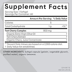 Sports Research Tart Cherry Concentrate - Made from Montmorency Tart Cherries - Non-GMO & Gluten Free (60 Liquid Softgels)