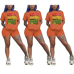 Molilove 2 Piece Outfits for Women Rainbow Short Sleeve Top Shorts Casual Tracksuit Jogging Suit Printed Short Two-Piece Set