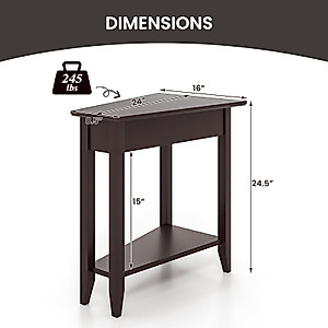 GOFLAME 2-Tier Wedge End Table, Narrow Triangle Side Table with Storage Shelf, Solid Wood Legs, Nightstand, Recliner Wedge Table for Living Room, Bedroom, Small Space, Espresso