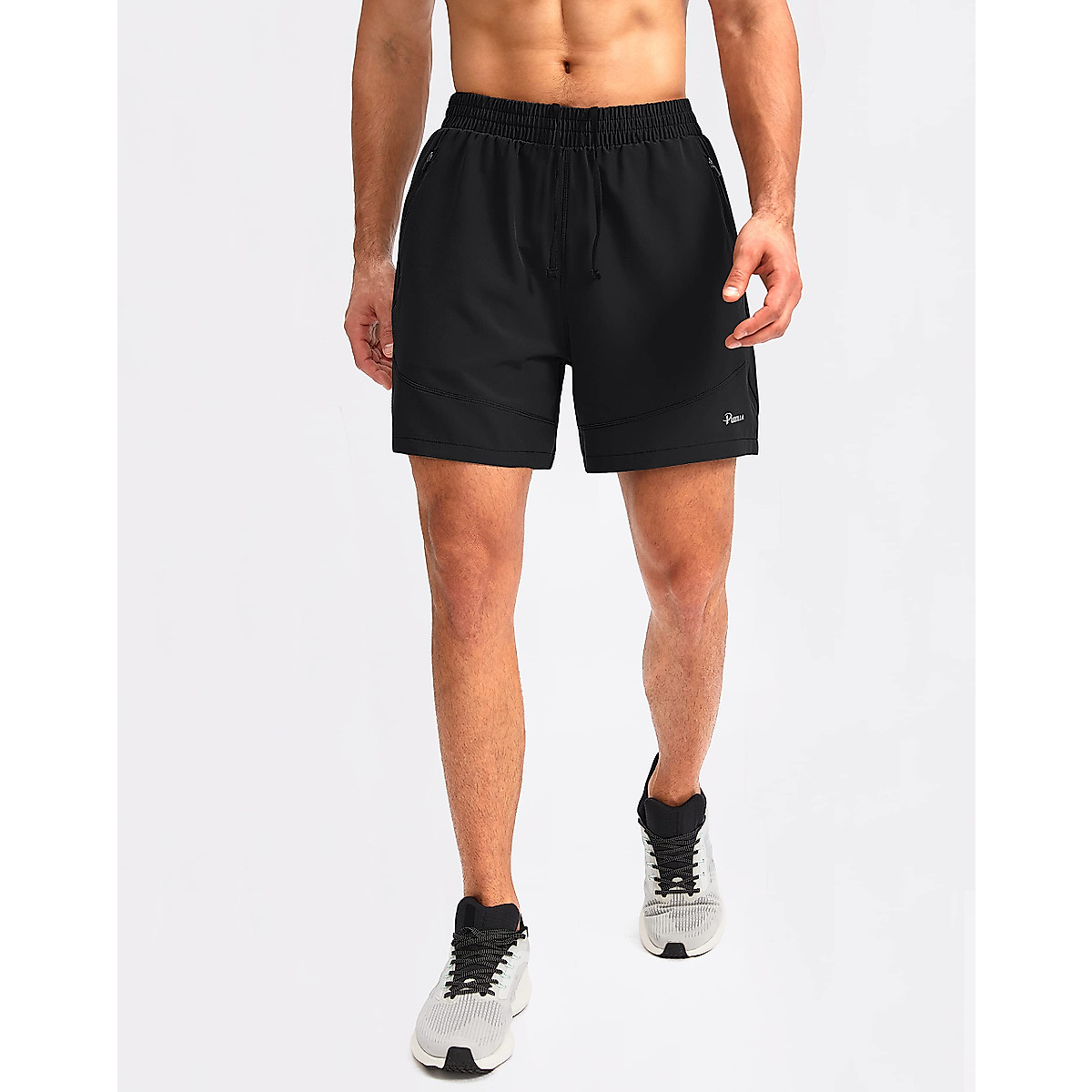 Pudolla Men's Running Shorts 5" Lightweight Gym Shorts for Men Workout Athletic Casual with Zipper Pockets(Black Small)