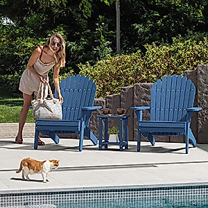 DWVO Deluxe Oversized Adirondack Chair Set of 2, Weather Resistant Poly Resin Fire Pits Chair, Wood Grain Polystyrene Outdoor Chairs for Patio Pool Deck Lawn and Garden, Navy Blue