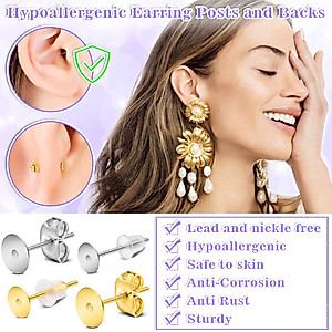 anezus Jewelry Glue with Earring Posts for Jewelry Making, 600pcs Stainless Steel Earring Posts and Backs Silver and Gold Earring Posts with Rubber Earring Backs for Earring Making Supplies