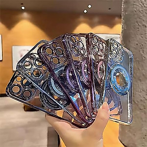 Uioeua Compatible with iPhone 14 Pro Max Magnetic Clear Kickstand Case,Luxury Plating Transparent Bracket MagSafe Case with Full Camera Lens Protector for iPhone 14 Pro Max-Sky Blue