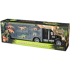 PREXTEX 16" Dinosaur Truck Carrier Playset with 6 Mini Plastic Dinosaurs, Dinosaur Toy Trucks for Toddler Boys 3 to 5 Years Old