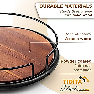 TIDITA 10" Acacia Lazy Susan Organizer for Cabinet - Wood Lazy Susans Turntable for Countertop - Wooden Kitchen Turntable Storage Food Bin Container for Table; Spices, Fridge, Pantry (10 Inch Acacia)