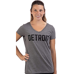 Ann Arbor T-shirt Co. Detroit | Classic Retro City Navy Detroiter 313 Cool Michigan Women V-Neck T-Shirt Top-(GreyV,XL)