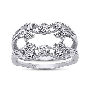 SAVEARTH DIAMONDS 1/2 ct t.w Round Cut Lab Created Moissanite Diamond Vine Vintage-Style Solitaire Enhancer Ring Wrap In 14K White Gold Over Sterling Silver (D Color,VVS1 Clarity 0.50 Cttw)-7