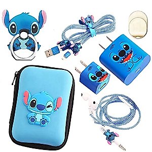 ZOEAST(TM) DIY Animal Cartoon Cable Protector ET 5W/18W/20W USB Charger Saver Charging Data Earphone Line Bite Organizor Compatible with All iPhone 7 8 X 11 12 13 14 Pro Max USB Wire (Stitch Upgrade)