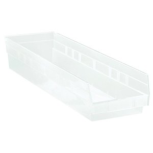 Quantum Storage Systems QSB106CL 8-Pack 4" Hanging Plastic Shelf Bin Storage Containers, 23-5/8" x 6-5/8" x 4" , Clear
