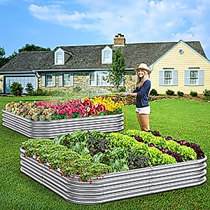 Mostmahes 2 PCS 10x2x1/8x4x1/6x6x1ft Outdoor Galvanized Raised Garden Bed for Flowers, 9 in 1 Adjustable Raised Planter Box, Backyard Metal Raised Garden Bed for Plant