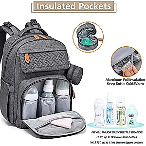BabbleRoo Diaper Bag Backpack, Unisex Bags with Changing Pad, Pacifier Case & Stroller Straps, Multifunction Waterproof Travel Back Pack for Boys Girls, Dark Gray