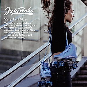 JajaHoho Roller Skates for Women, Shiny Holographic High Top Rollerskates, Mixture Color Double-Row Four Colour Frozen Wheels Quad Skates for Girls Age 8-51 Indoor Outdoor (Very Peri Blue, Size 8)