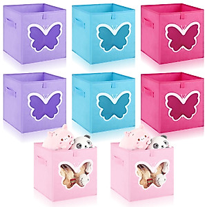 Kigley 8 Pcs Cube Storage Bins 11 x 11 Inch, Foldable Storage Cubes Toy Box Fabric Storage Bin Organizer Home Storage Bins with Clear Window for Closet, Home, Bedroom, Office (Elegant Color,Butterfly)